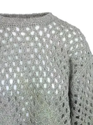 Brunello Cucinelli Open-knit Short-sleeve Sweater - Grey