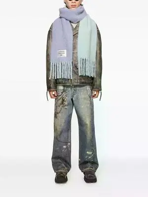 Acne Studios Fringed Logo Scarf - Blue