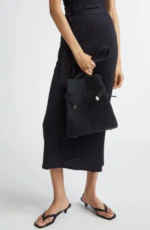 TOTEME Belted Suede Bucket Bag - Black