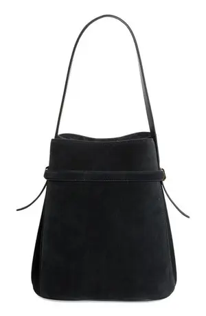 TOTEME Belted Suede Bucket Bag - Black