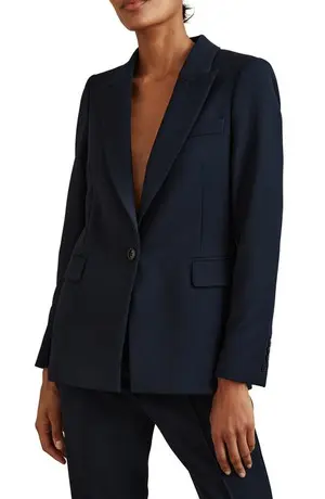 REISS Gabi Peak Lapel Blazer - Navy