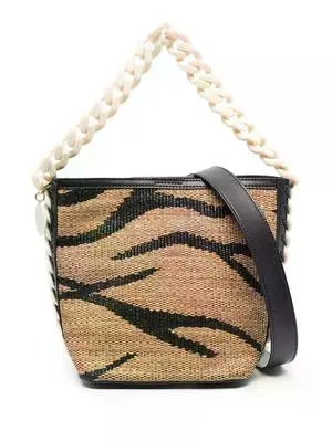 Stella McCartney Tiger Jacquard Raffia Bucket Bag - Neutrals