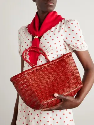 Dragon Diffusion Small Woven Leather Tote - Red
