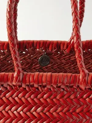 Dragon Diffusion Small Woven Leather Tote - Red