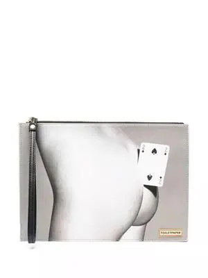 SELETTI Two Of Spades Faux Leather Pouch - Grey