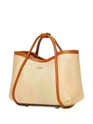 Max Mara Woven-straw Leather Tote