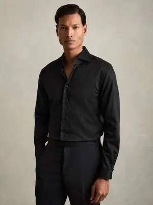 REISS Storm Slim Fit Cotton Double-cuff Shirt - Black