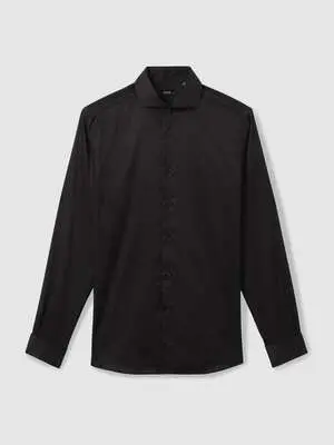 REISS Storm Slim Fit Cotton Double-cuff Shirt - Black