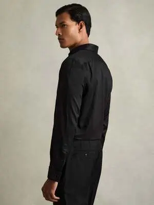 REISS Storm Slim Fit Cotton Double-cuff Shirt - Black
