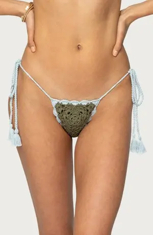 EDIKTED Crochet Bikini Bottoms - Green