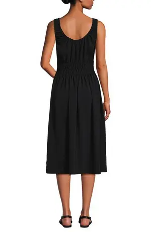 LANDS' END Sleeveless Poplin Smocked Midi Dress