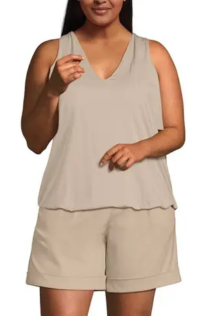 LANDS' END Lightweight Jersey Blouson V-neck Tank - Blush Whisper
