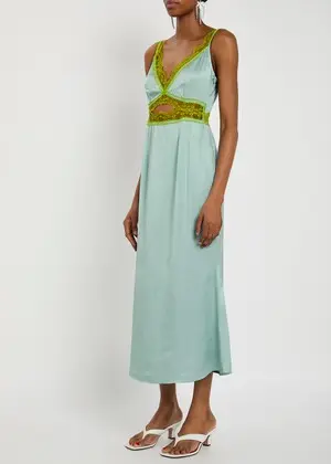 NEVER FULLY DRESSED Mimi Lace-trim Satin Midi Dress