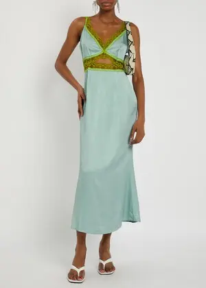 NEVER FULLY DRESSED Mimi Lace-trim Satin Midi Dress