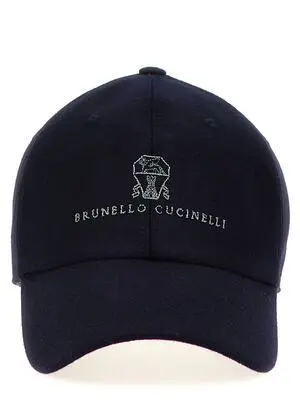 Brunello Cucinelli Embroidered Wool Cap - Blue