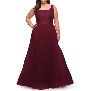 La Femme A-line Tulle Gown With Lace Bodice - Dark Berry