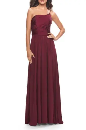 La Femme One-shoulder Jersey Gown - Dark Berry