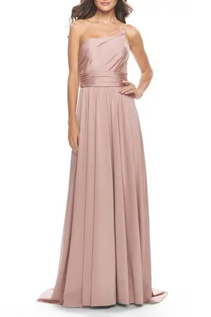 La Femme One-shoulder Jersey Gown - Mauve
