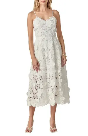 Endless Rose 3d Appliqué Midi Dress - White