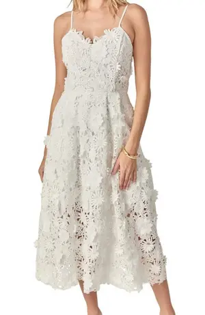 Endless Rose 3d Appliqué Midi Dress - White