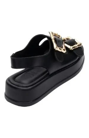 PROLOGUE SHOES Slope Double Strap Sandals - Black Faux Leather