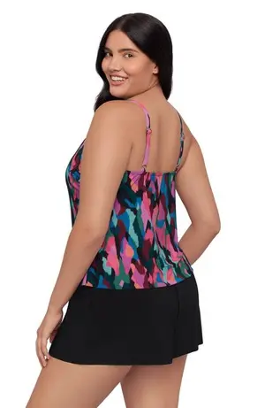 TRIMSHAPER Farrah Scoopneck Swim Romper With Pockets - Collage Patch
