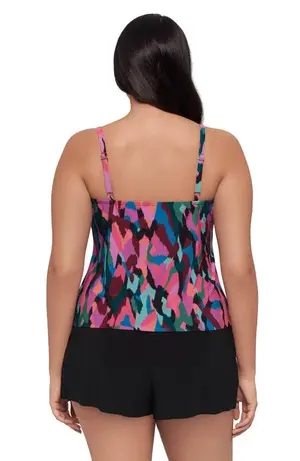 TRIMSHAPER Farrah Scoopneck Swim Romper With Pockets - Collage Patch