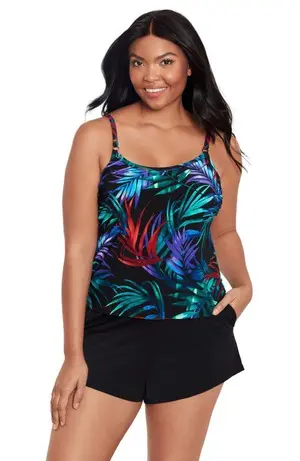 TRIMSHAPER Farrah Scoopneck Swim Romper With Pockets - Fern Forest