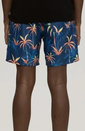 MAUI & SONS Wilder Palm Tree Print Microfiber Swim Trunks