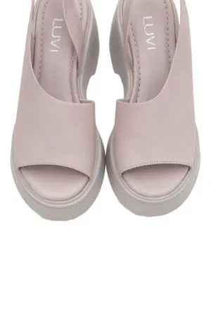 FOREVER & ALWAYS SHOES Roy Leather Wedge Sandal - Light Pink Leather