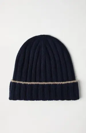 Brunello Cucinelli Cashmere Rib Knit Beanie - Navy Blue