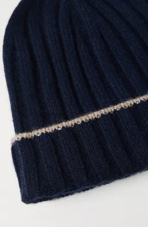 Brunello Cucinelli Cashmere Rib Knit Beanie - Navy Blue