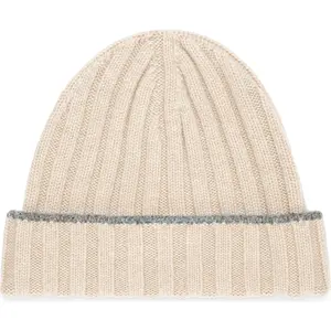 Brunello Cucinelli Cashmere Rib Knit Beanie - Sand