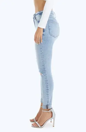 BAYEAS High-waist Cuffed Ankle Skinny Jeans - Light Blue