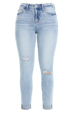BAYEAS High-waist Cuffed Ankle Skinny Jeans - Light Blue