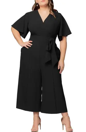 KIYONNA Evelyn Wide Leg Crop Jumpsuit - Black Noir
