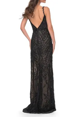 LABOMME Beaded Gown With V-neckline