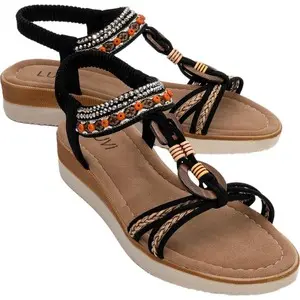 PROLOGUE SHOES Cher Braided Strap Sandal - Black Faux Leather