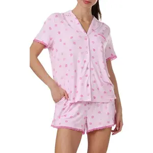 Splendid Notch Collar Short Pajamas - Cherry Heart Toss