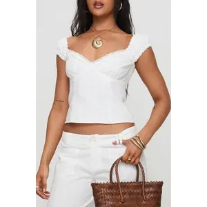 Princess Polly Fyrie Lace Trim Recycled Cotton Crop Top - White