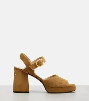 Valentino Garavani Fawcette 100 Suede Platform Sandals - Beige