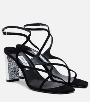 JIMMY CHOO Azie 85 Embellished Suede Sandals - Black