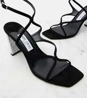 JIMMY CHOO Azie 85 Embellished Suede Sandals - Black