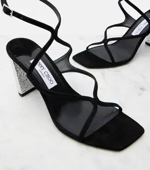 JIMMY CHOO Azie 85 Embellished Suede Sandals - Black