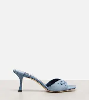 JIMMY CHOO Skye 70 Embroidered Denim Mules