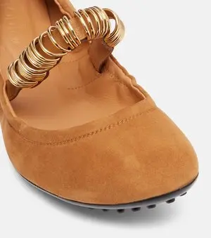 TOD'S Dee Embellished Suede Mary Jane Flats - Brown