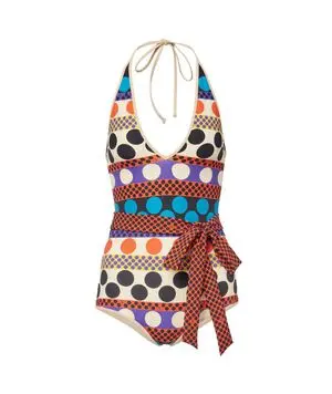 Valentino Garavani Escape Belted Polka-dot Swimsuit
