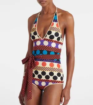 Valentino Garavani Escape Belted Polka-dot Swimsuit