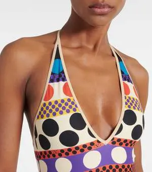 Valentino Garavani Escape Belted Polka-dot Swimsuit