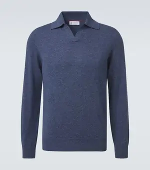 Brunello Cucinelli Cashmere Polo Sweater - Blue